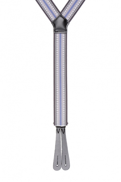 Grey Striped Leather End Braces | Button Braces - Gents Shop